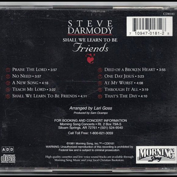 Media | Steve Darmody Shall We Learn To Be Friends Music Cd 1981 ...